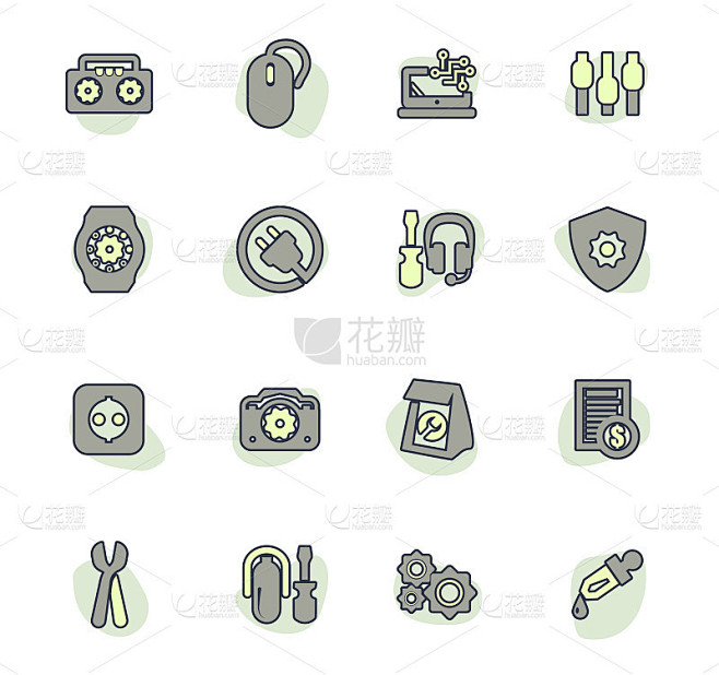 Electronic repair icons set