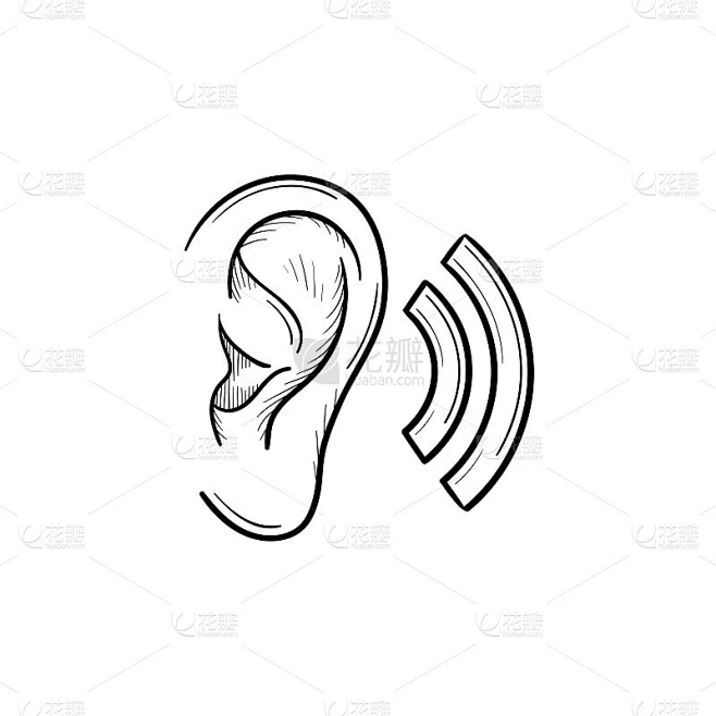 Human ear with sound waves hand drawn outline dood素材-花瓣网