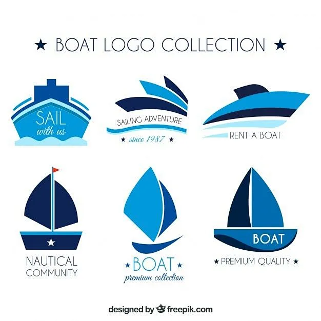 Premium Vector | Collection of boat logos in blue tones-花瓣网