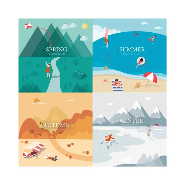 四季矢量插画 - 小红书搜索-花瓣网