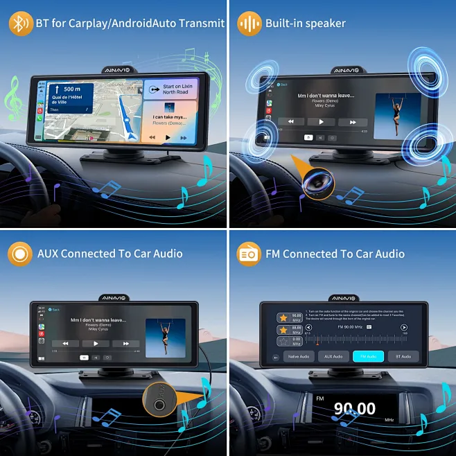 Amazon.com: AINAVIGO Portable Android Auto Wireless Carplay Screen with ...