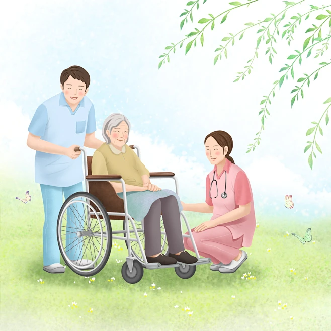 关爱老人专业护工社会保障人物插画图片下载-优图网-花瓣网