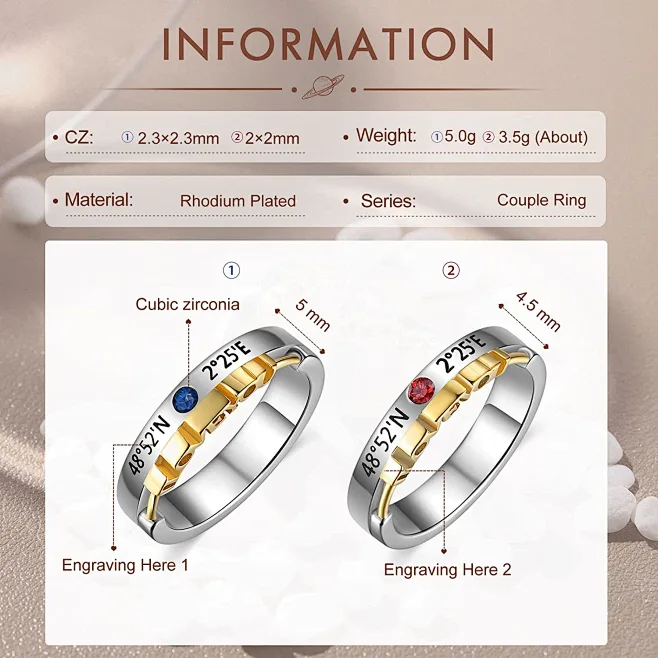 ROSI ROSI Personalized Couples Rings Set Custom Promise Rings for Him ...