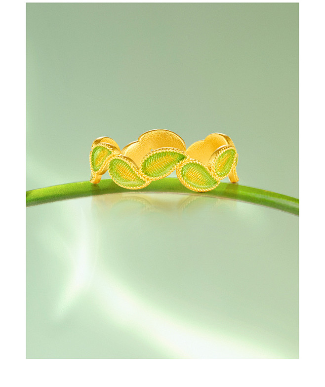 Mclon/曼卡龙金枝玉叶黄金戒指古法渐变珐琅足金计价精品 国风-tmall.com天猫-花瓣网