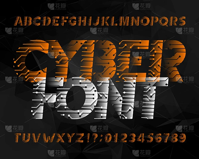 Cyber alphabet font. Digital hi-tech style letters素材-花瓣网