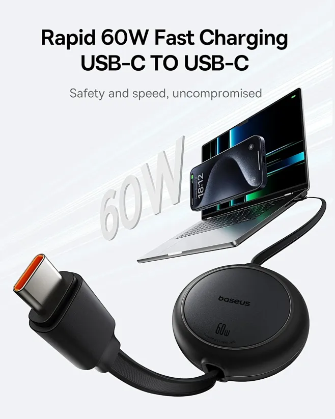 Amazon.com: Baseus USB C Cable, 60W Ultra Mini Retractable USB C to USB ...