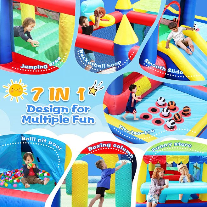 Amazon.com: 7-in-1 Inflatable Bounce House - Ball Pool, Trampoline, Tic ...