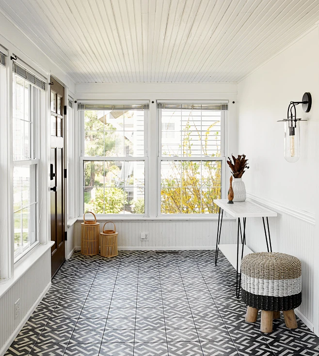 Beach style multicolored floor and wainscoting entryway photo in Other ...