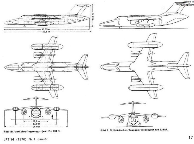 Do 231垂直起降客机与Do 231M军用运输机设计