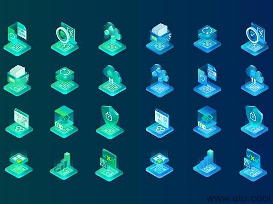 12个2.5D可视化渐变高质量图标，两种色系应用数据化web和移动端数据服务icon，AI源文件