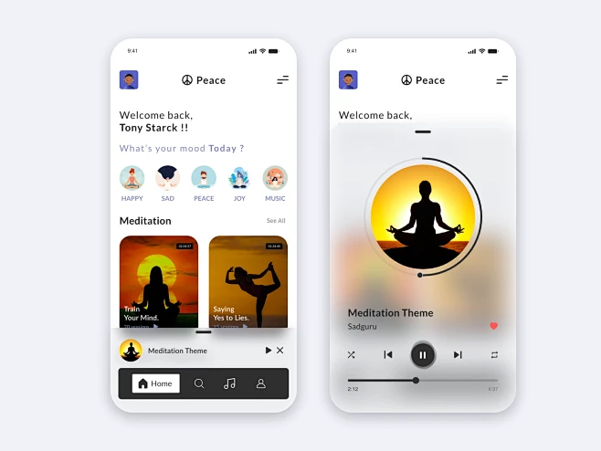 Peace App gym exercise best ui clean fresh calming peaceful music app-花瓣网