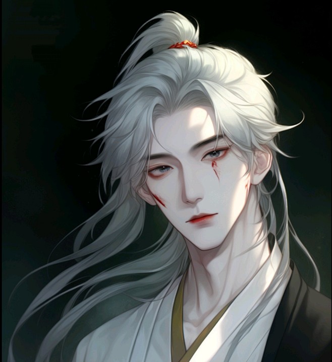 古风二次元美男子，古风头像，古风美男，战损，白毛控，白衣控