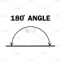 180度角。几何数学180度角与箭头矢量图标孤立在白色背景