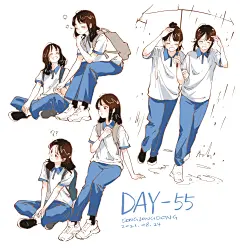 Girl crouching - Pose and drawing reference:-花瓣网