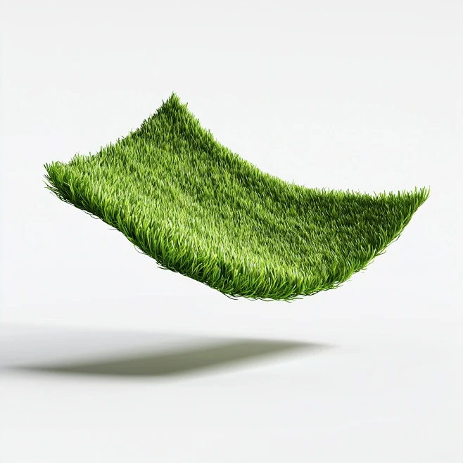 A rectangular piece of realistic green turf is gently floating in the ...