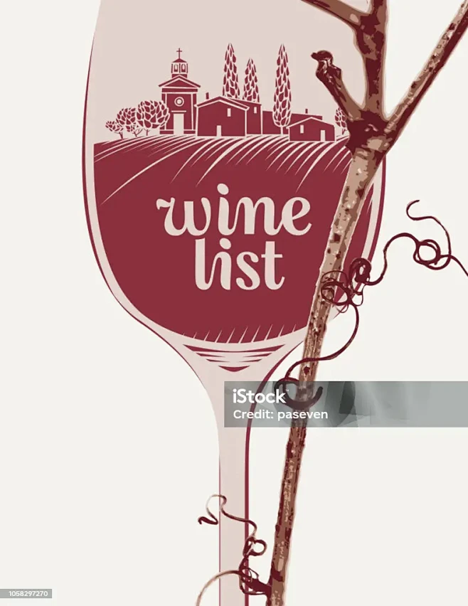 와인 글라스, 포도 나무와 풍경 와인 리스트 - 로열티 프리 가리기 벡터 아트-花瓣网