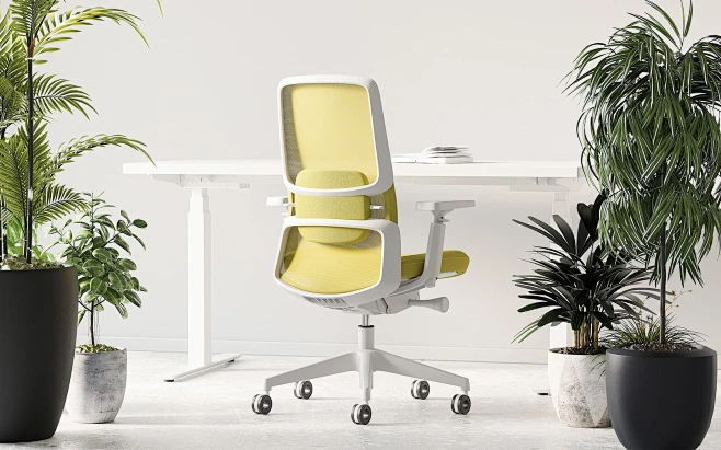 Minimalist workplace with a lemon yellow Henglin M2 office chair by ITO ...