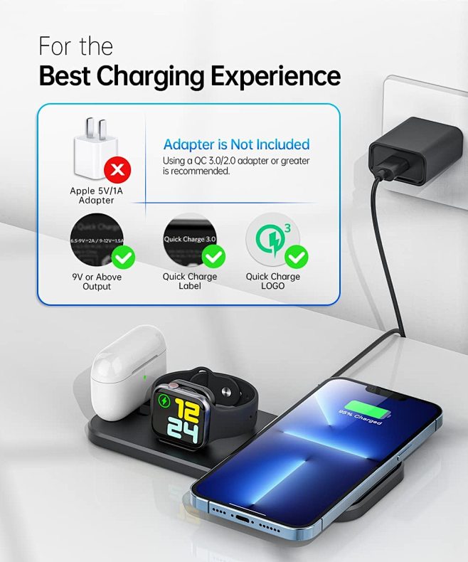 Amazon.com: XICPU Portable and Foldable 3 in 1 Wireless Charging ...