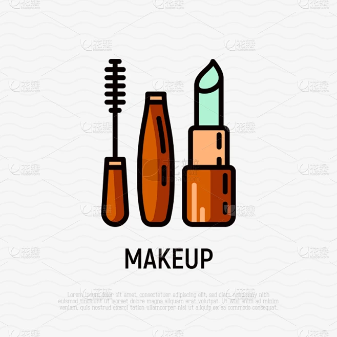 唇膏,睫毛膏,细的,彩妆,品牌名称,矢量,绘画插图,线图标,化妆师,专业人员素材-花瓣网