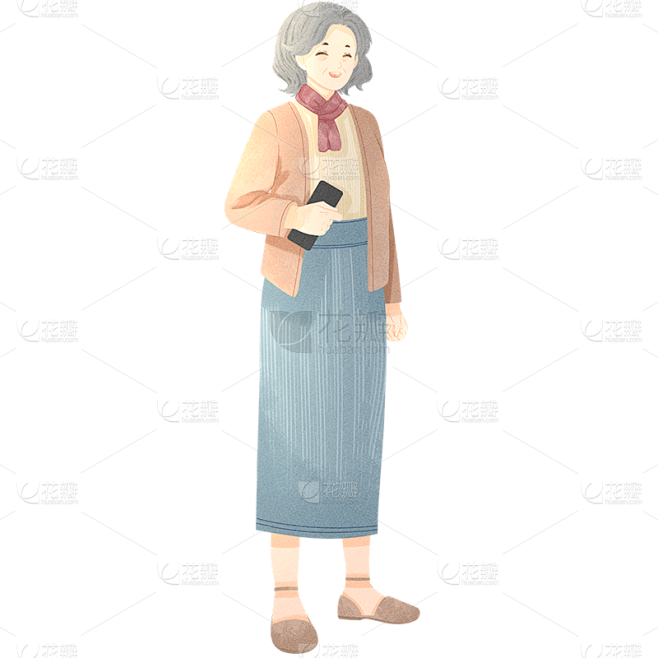 手绘老年女士元素