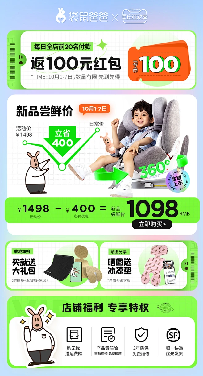 袋鼠爸爸儿童安全座椅星途 360度旋转婴儿宝宝车载isofix 0-12岁-tmall.com天猫-花瓣网