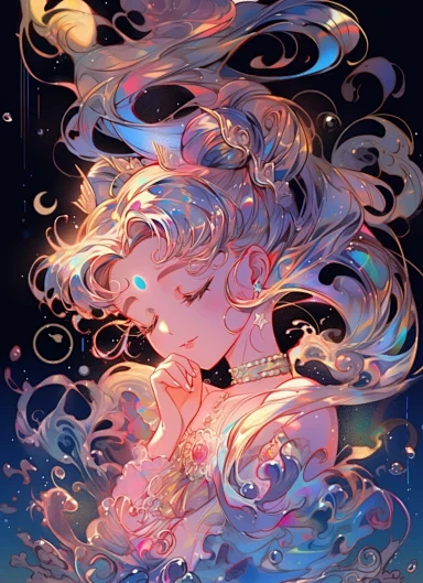 an anime Sailor moon lady in the er, in the style of richly detailed ...