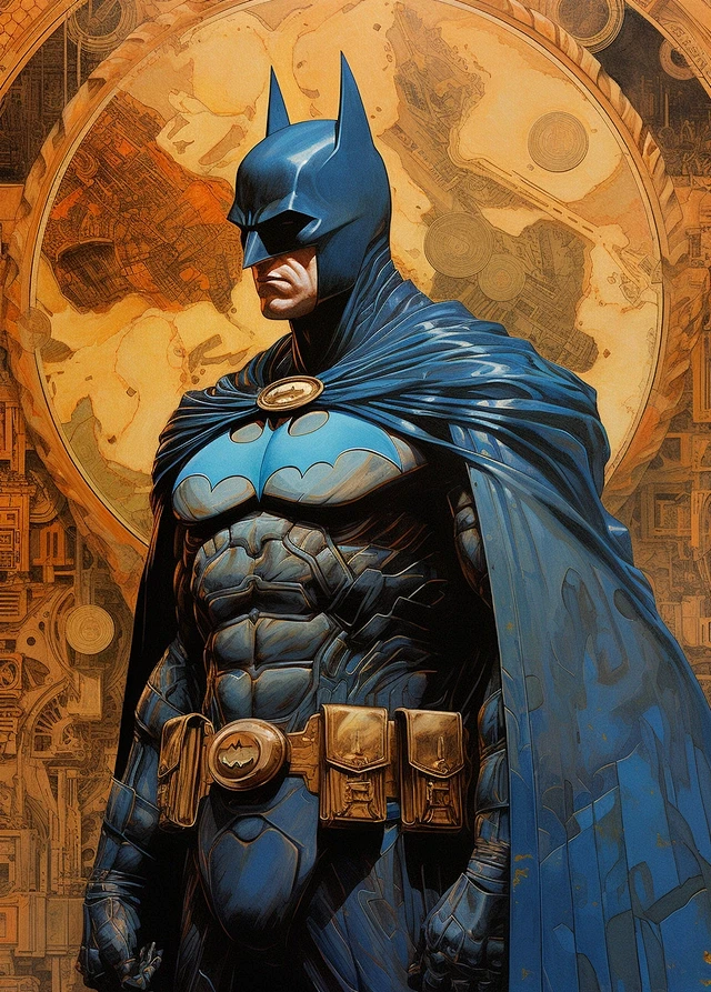the cover of batman by person, pictured in black and blue costume, in ...
