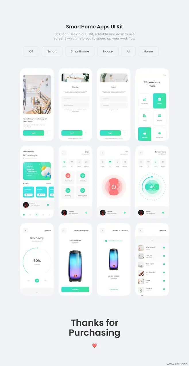 30+UI设计移动端高质量清新简约风AI智能家居家具电商销售购物交易app应用界面设计插图-花瓣网