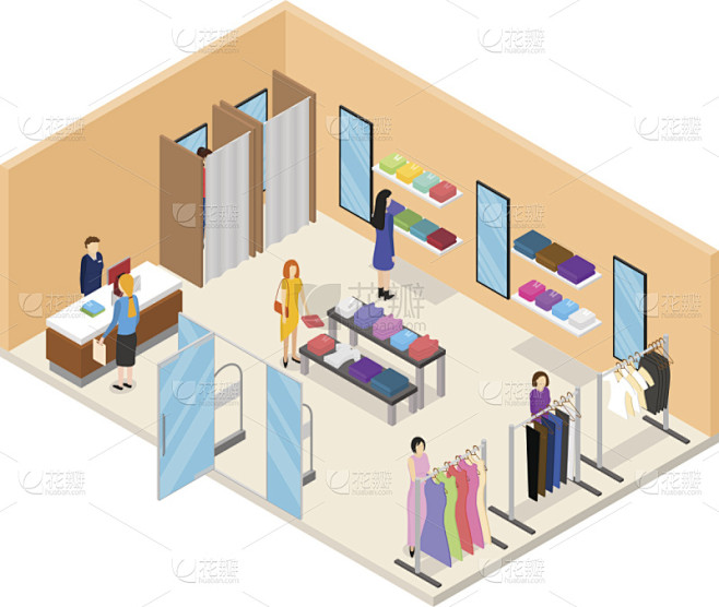 服装店,矢量,室内,视角,时尚造型师,衣架,等角投影,支架,购物中心,美