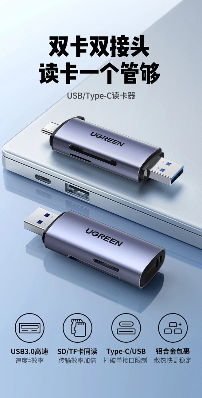 绿联读卡器储存卡sd卡tf卡万能多功能usb3.0高速内存卡转typec电脑U盘两用otg行车记录仪通用相机手机ccd单反-花瓣网