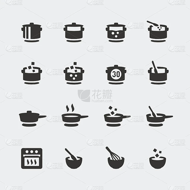 矢量烹饪迷你图标集素材-花瓣网