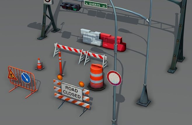 Road Objects pack - low poly