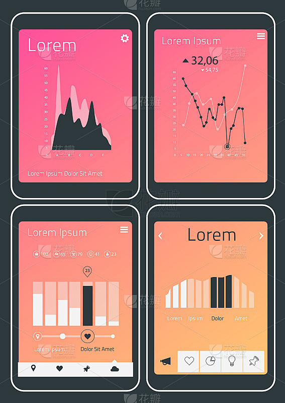 flat-design-ui-chart-diagram-templates-blurred-dar