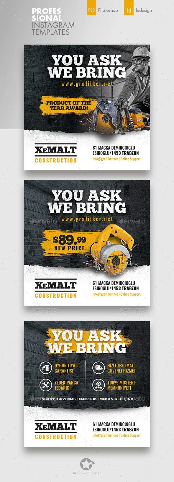 Construction Instagram Banner Templates PSD, InDesign INDD-花瓣网