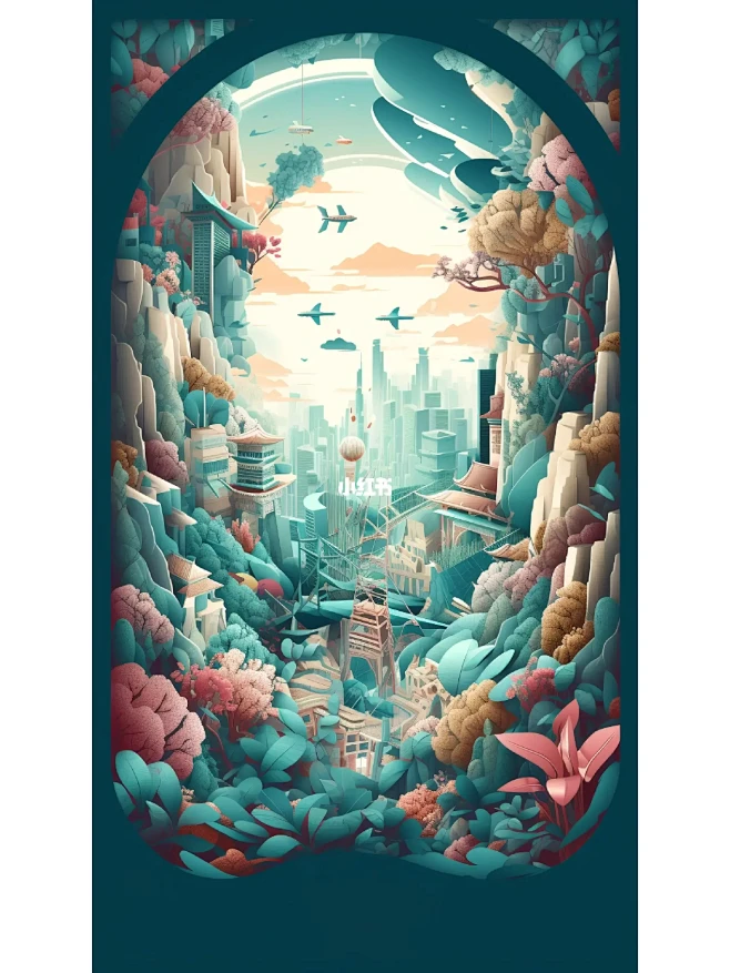 midjourney剪纸风建筑 关键词分享