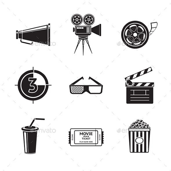 电影院,电影图标集,投影仪,电影——媒体图标Cinema, Movie Icons Set With - Projector, Film ...