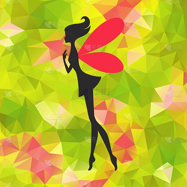 Little pixie with wings on triangle background