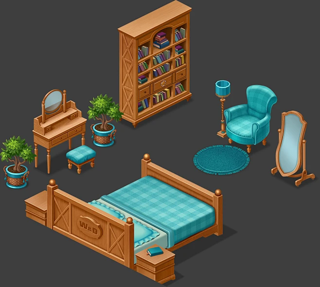 2D casual casual game Digital Art furniture game Isometric isometric ...