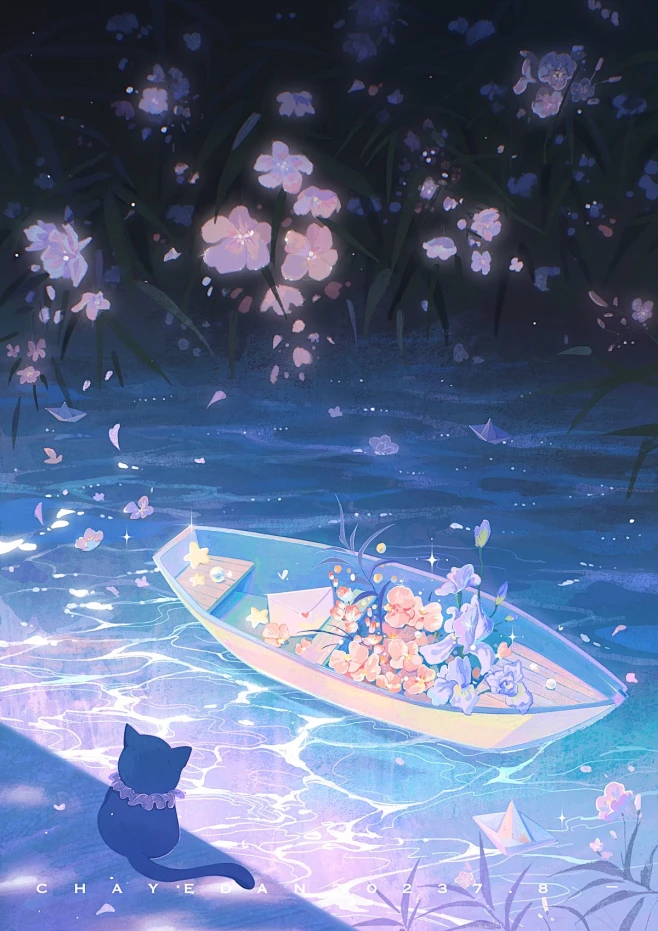s思念躺在鲜花包裹的小船里_茶叶蛋!__插画师作品_涂鸦王国gracg.com-花瓣网