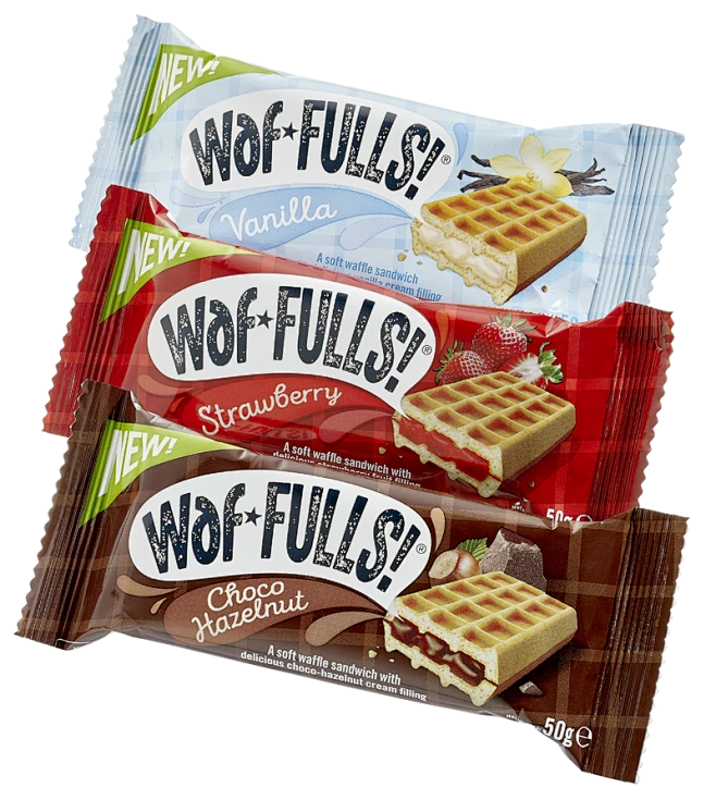 two waffles are stacked on top of each other with the words wof - fuls?-花瓣网