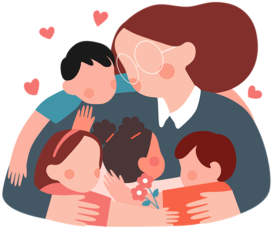 Students Giving Hug and Flower to their Teacher