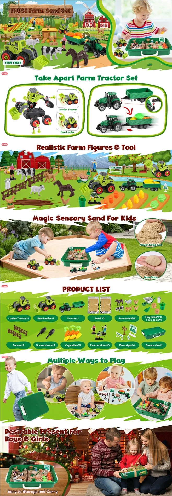 Amazon.com: FRUSE Play Sand Farm Toys,Sensory Bins for Toddlers with 2 ...