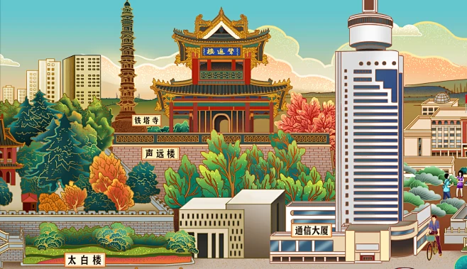 济宁城市主干线30米插画长卷——太白楼路的搜索结果_百度图片搜索-花瓣网
