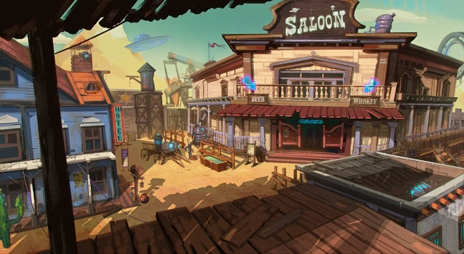 Saloon, Ivan Kashubo : Concept art of the location for the title "Guns ...