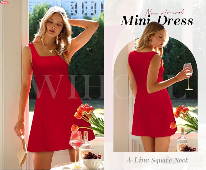 Amazon.com: WIHOLL Women's A Line Mini Dress Square Neck Sleeveless ...