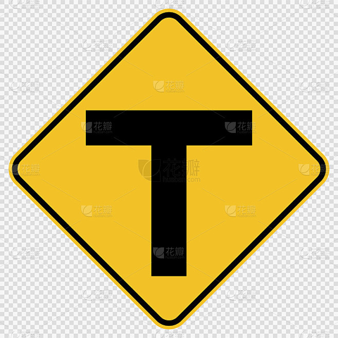 T-Junction Traffic Road Sign on transparent backgr