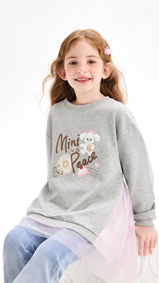 minipeace太平鸟童装女童卫衣假两件拼接上衣网纱甜酷24春秋新款-tmall.com天猫-花瓣网
