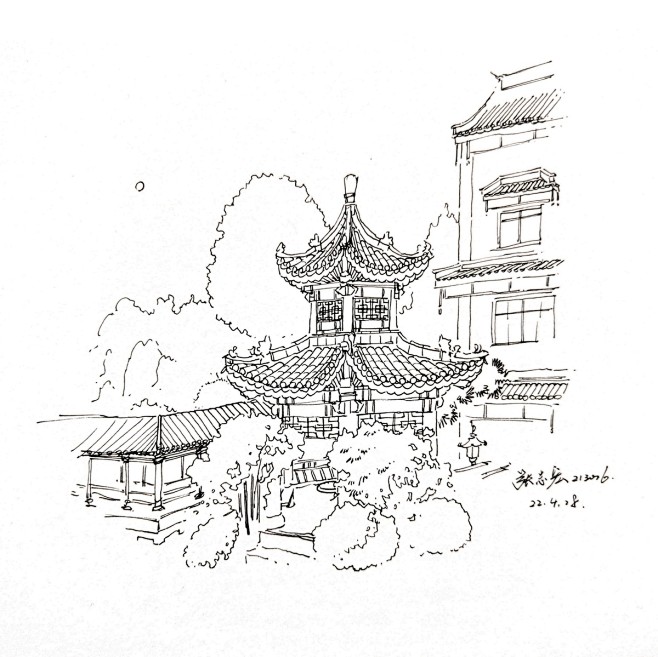 我的速写精选 古建筑 建筑群_有格__插画师作品_涂鸦王国gracg.com