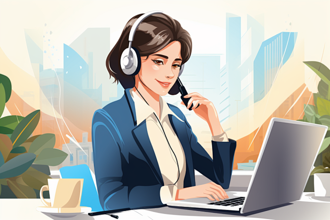 电脑卡通翻译人物元素插画图片