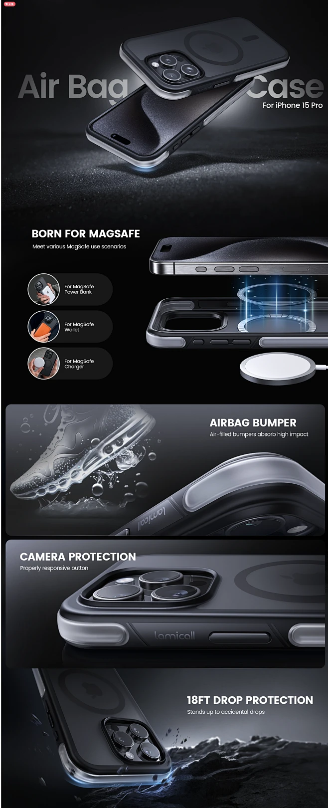 Amazon.com: Lamicall Magnetic Phone Case for iPhone 15 Pro, for MagSafe ...